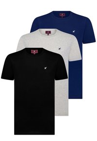 Williot GOLDEN - 3 PACK - Basic T-shirt - black grey melange light navy ...
