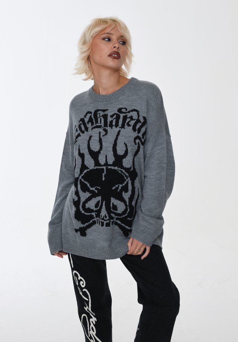 Ed Hardy SKULL IN FLAMES JAQUARD - Trui - grey black/grijs - Zalando.be
