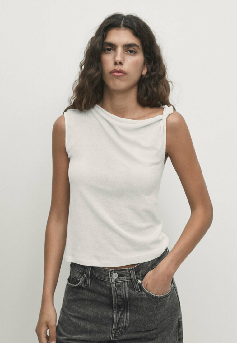 Massimo Dutti WITH DRAPED SHOULDER DETAIL - Top - white/weiß - Zalando.de