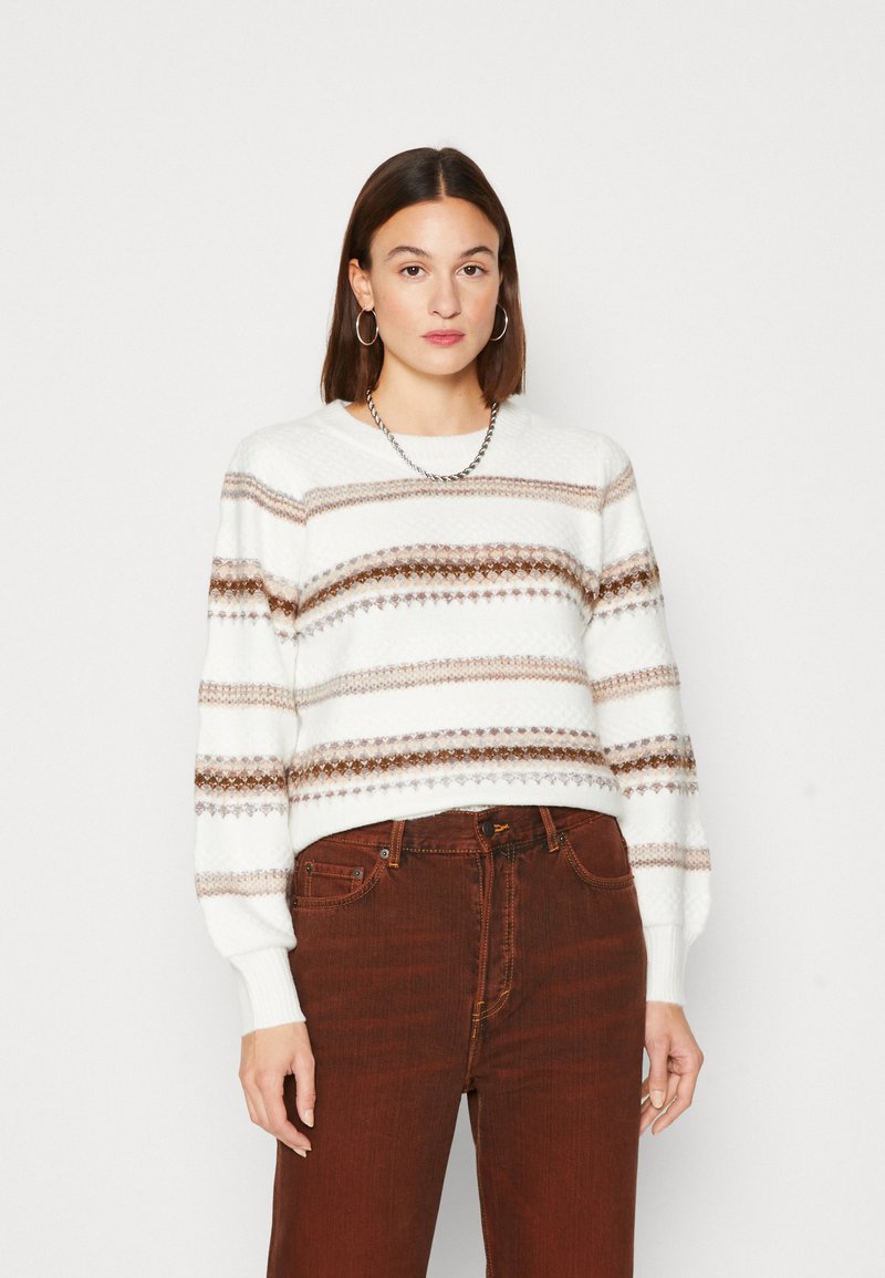 JDY JDYEVIE O NECK PUFF STRIPE - Pullover - cloud dancer/mauve mist/chocolate fondant/écru ...