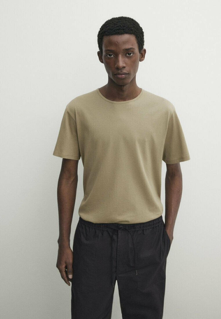 Massimo Dutti SHORT SLEEVE - T-Shirt basic - khaki - Zalando.ch