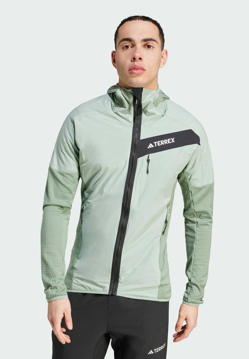 Adidas Terrex TERREX TECHROCK HOODED WIND FLEECE JACKET - Fleecejas - silver green/groen ...