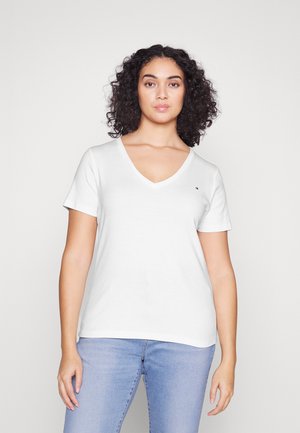 Calvin Klein Jeans Plus MONOLOGO V NECK TEE - T-shirt basique - bright white/blanc - ZALANDO.FR