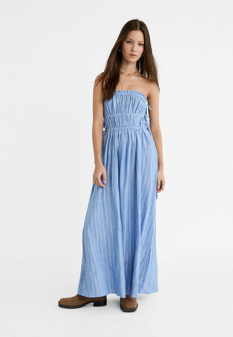 Stradivarius STRIPED WITH SIDE TIES - Robe longue - royal blue/bleu roi ...
