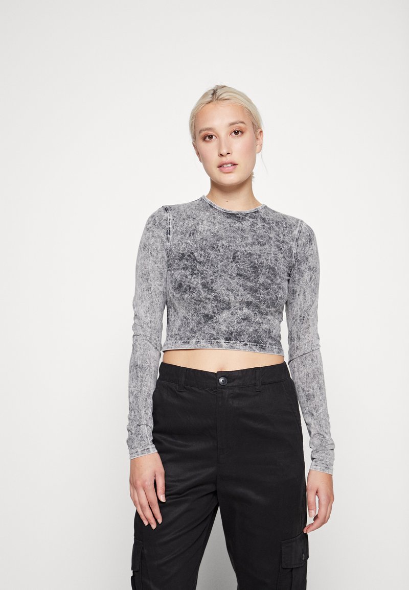 Weekday MIND CROP - Bluză cu mânecă lungă - black/grey denimwash/negru ...