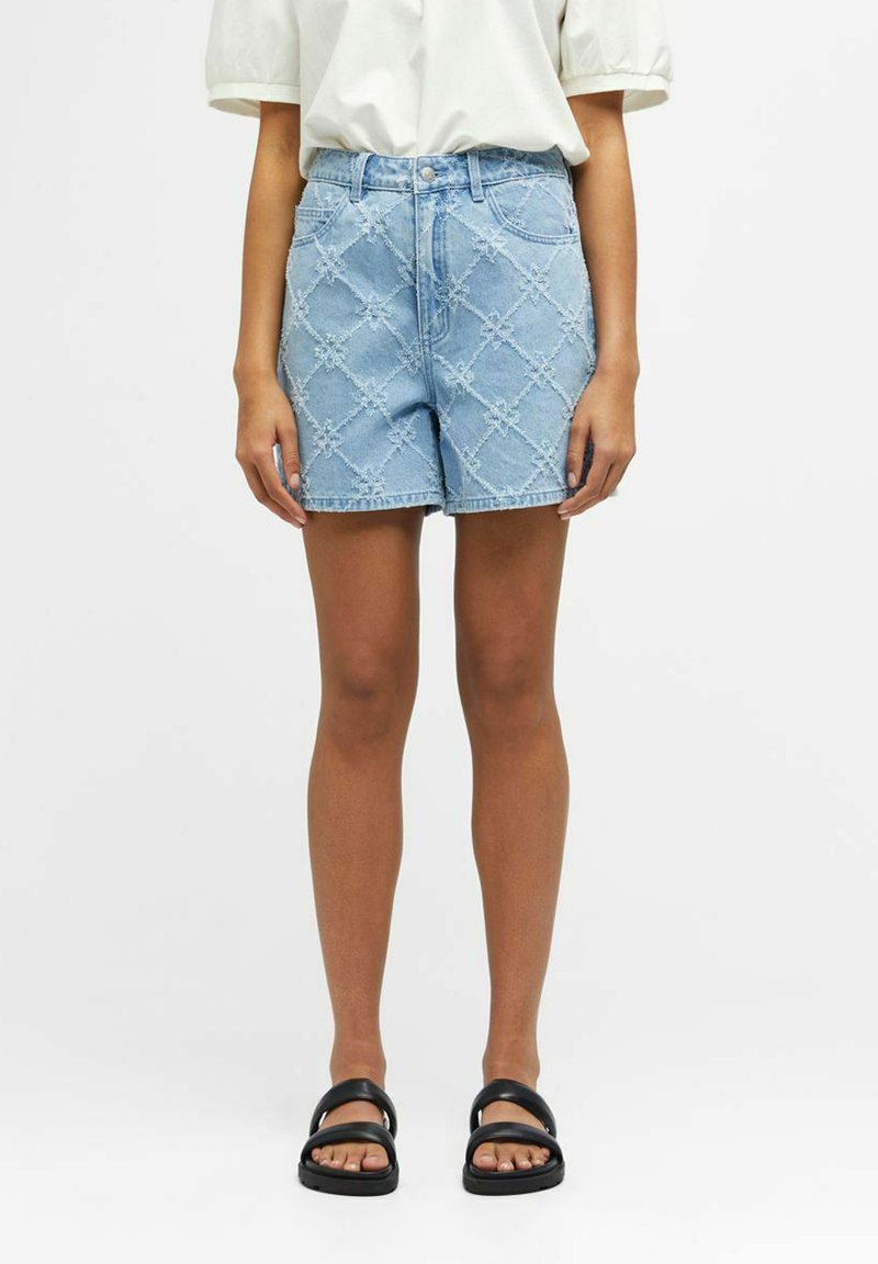 Object HIGH WAIST - Jeansshorts - light blue denim/ljusblå denim ...
