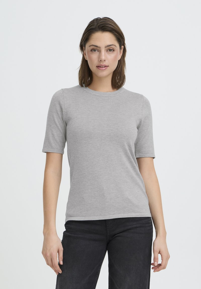 ICHI Basic T-shirt - light grey melange/light grey - Zalando