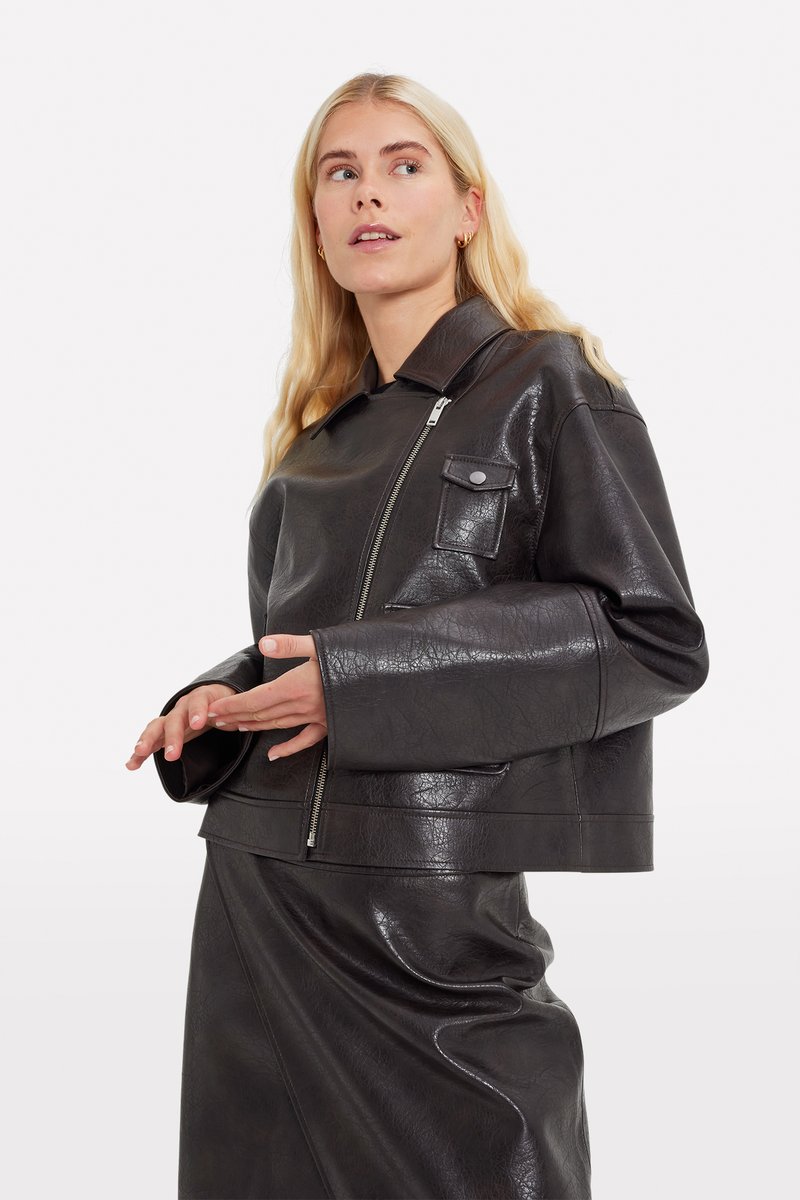 Envii AMY - Faux leather jacket - grained java/dark brown - Zalando.ie