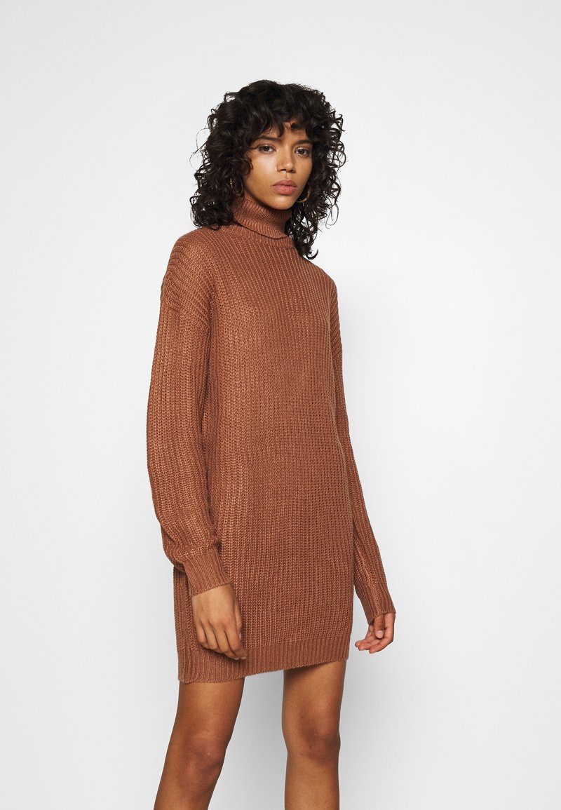 Missguided ROLL NECK BASIC DRESS - Jumper dress - mocha/light brown ...