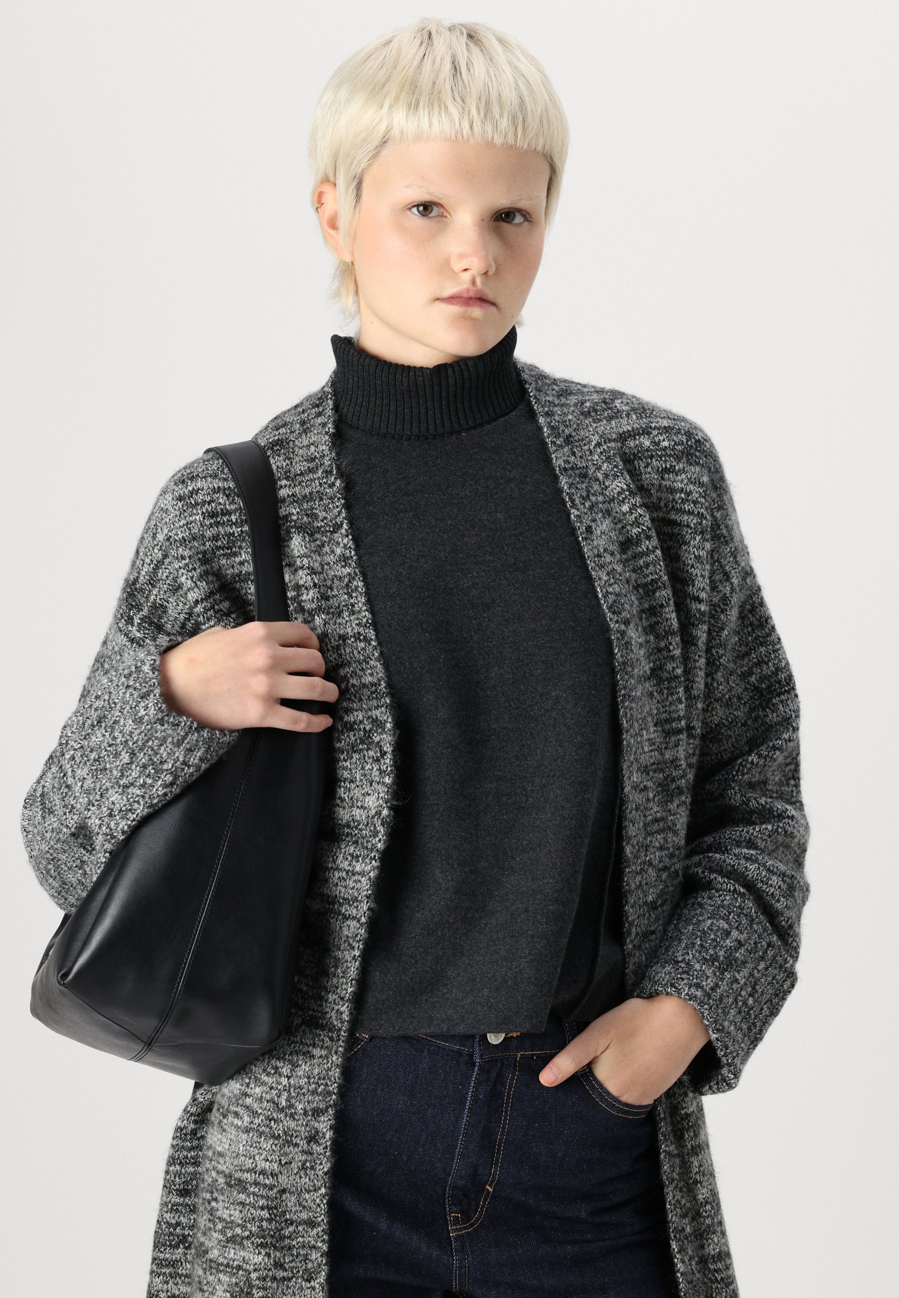 Long black open cardigan store