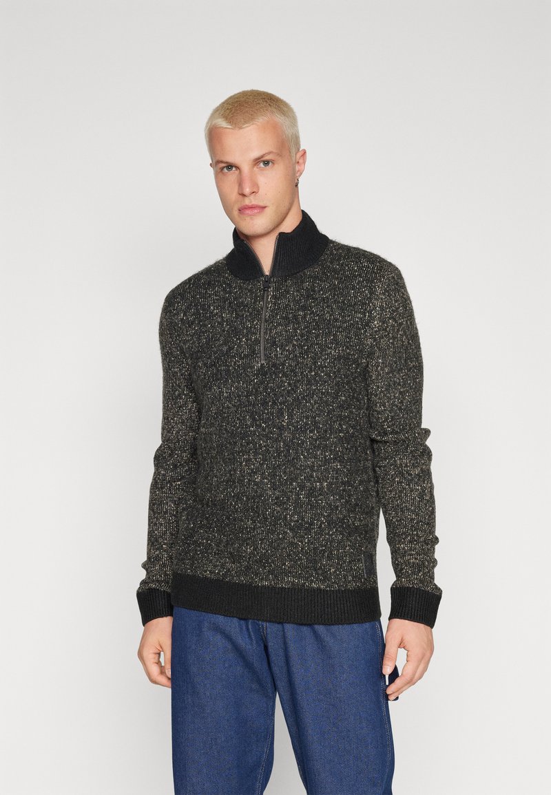Jack & Jones JCOSPACE HALF ZIP - Jumper - black pattern/peyote neps ...