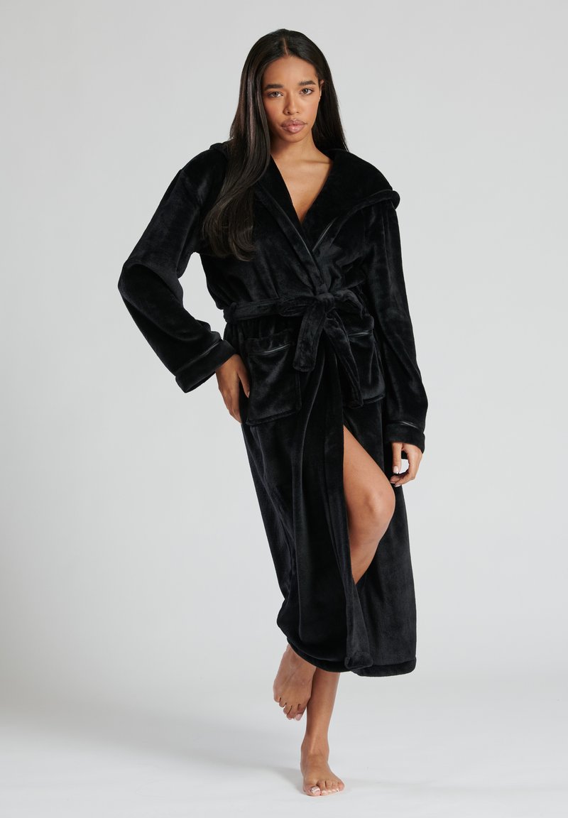 Loungeable HOODED RIBBON TRIM LUXURY - Dressing gown - black - Zalando