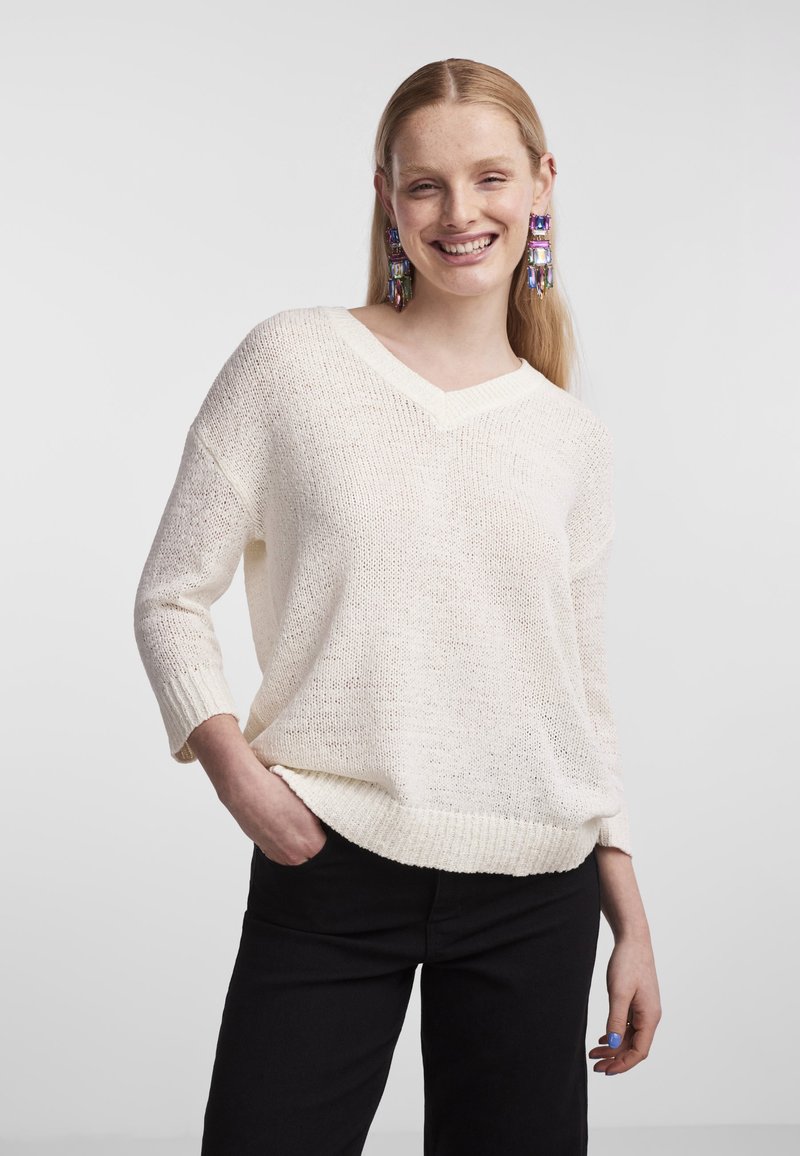 Pieces PCBEATA V NECK - Pullover - cloud dancer/blanc - ZALANDO.CH