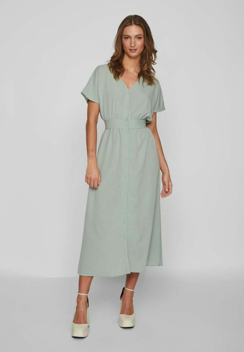 VILA MIDI KURZÄRMELIGES - Abito a camicia - green milieu/verde ...