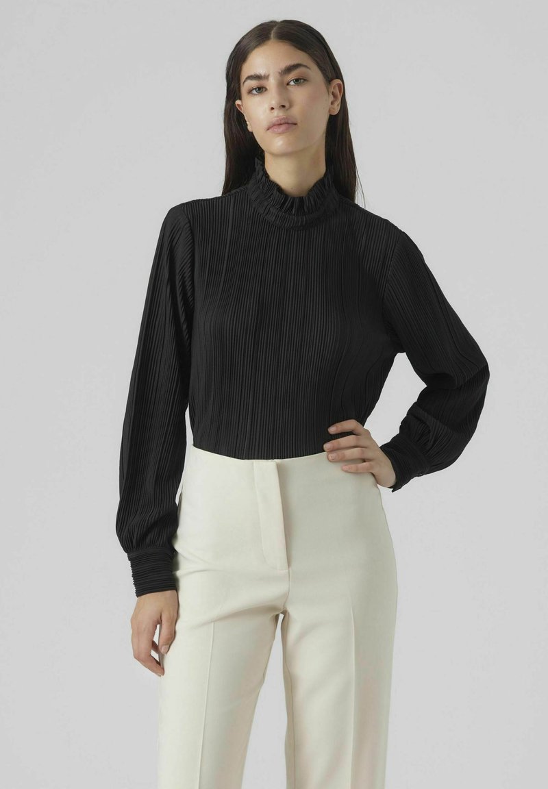 Vero Moda PLISSIERTES VMAURORA LS HIGH NECK JRS EXC - Blusa - black ...