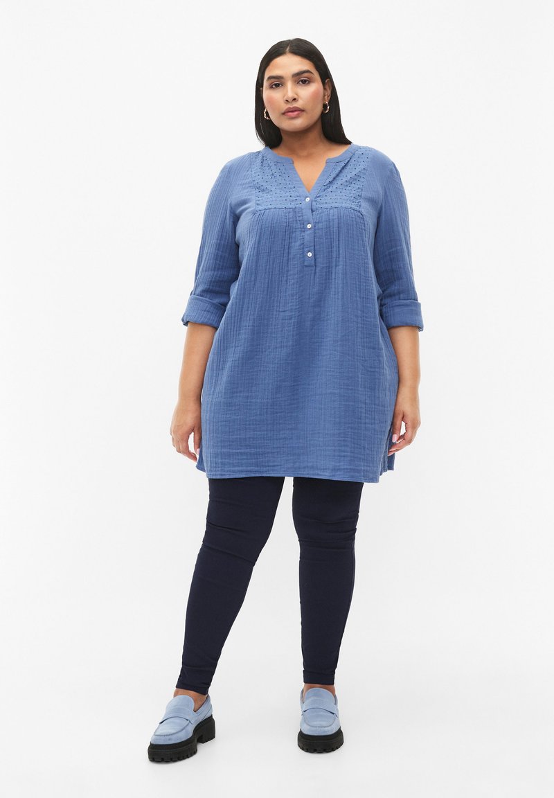 Zizzi WITH EMBROIDERY ANGLAISE - Tunic - moonlight blue/blue - Zalando.ie