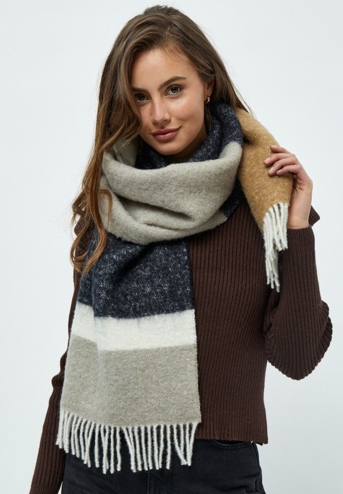 Minus MILAKIRA STRIPED SCARF 2 - Šála - wood smoke striped/tmavě šedá ...