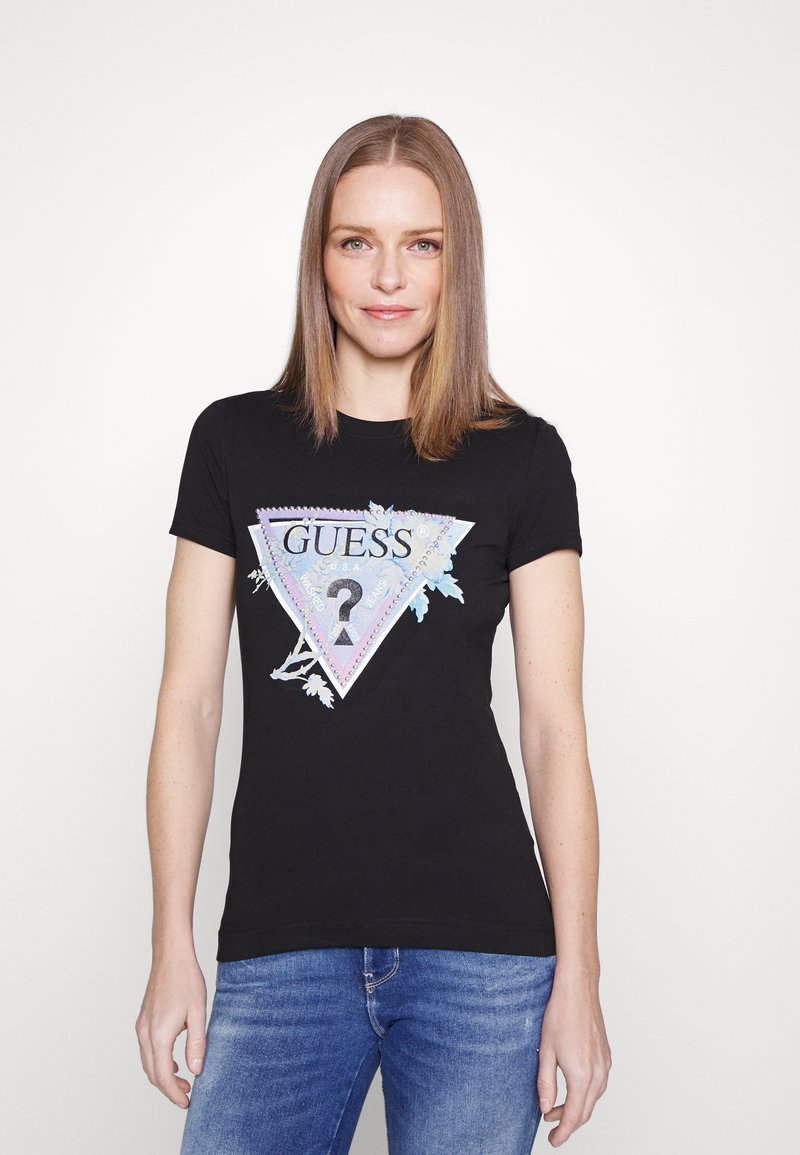 Guess SS CN ALVA TEE - Print T-shirt - black - Zalando.co.uk