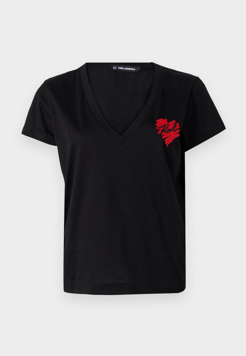 KARL LAGERFELD HEARTS V NECK - T-shirt imprimé - black/noir - ZALANDO.FR