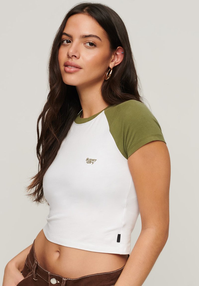 Superdry CROP BASEBALL - T-Shirt print - optic olive khaki/grün ...