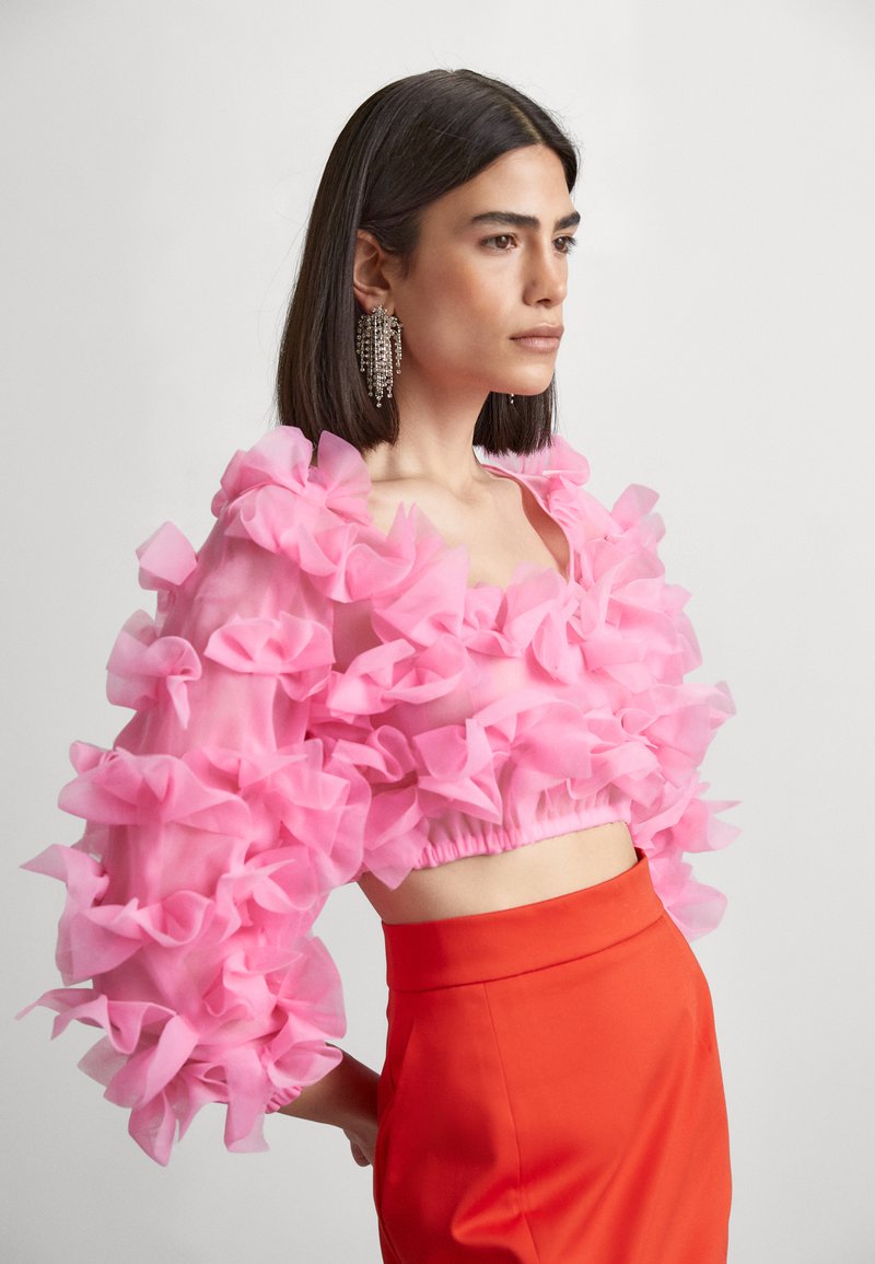 PASKAL LONG SLEEVE BOW APPLIQUED CROP - Bluse - pink/rosa - Zalando.no