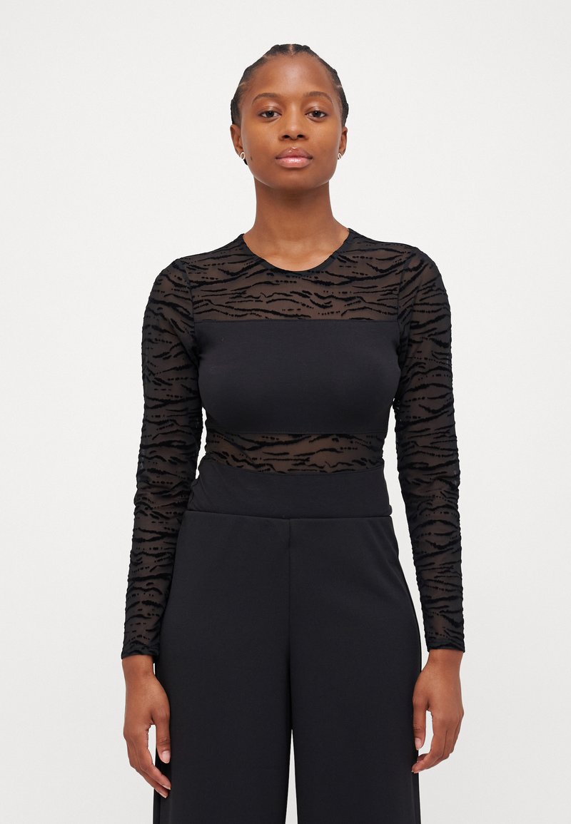 ONLY Petite ONLNIELLA STRIPE MESH - Long sleeved top - black - Zalando.ie