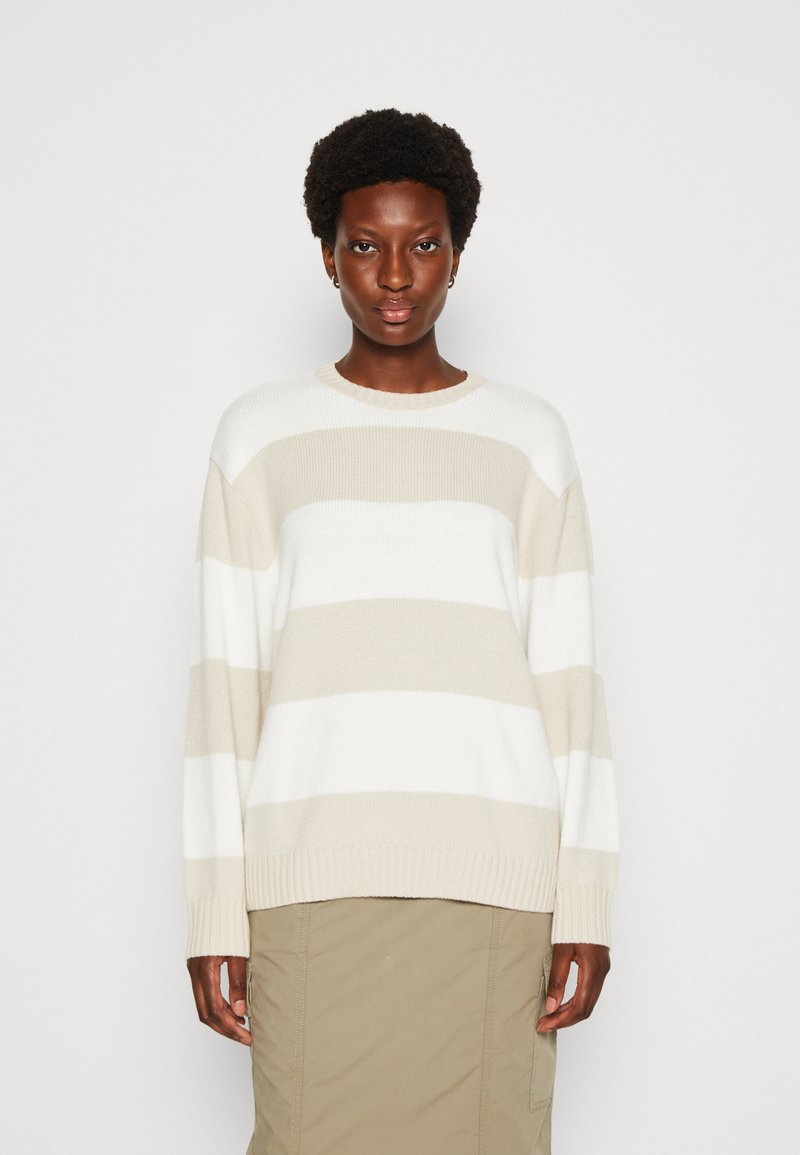 Hollister Co. CREW SWEATER STRIPES - Jersey de punto - oatmeal/marrón ...