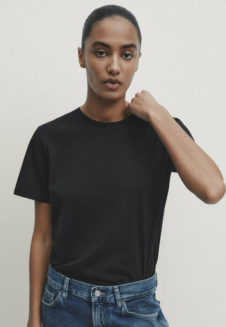 Massimo Dutti SHORT SLEEVE - Basic T-shirt - black - Zalando.de
