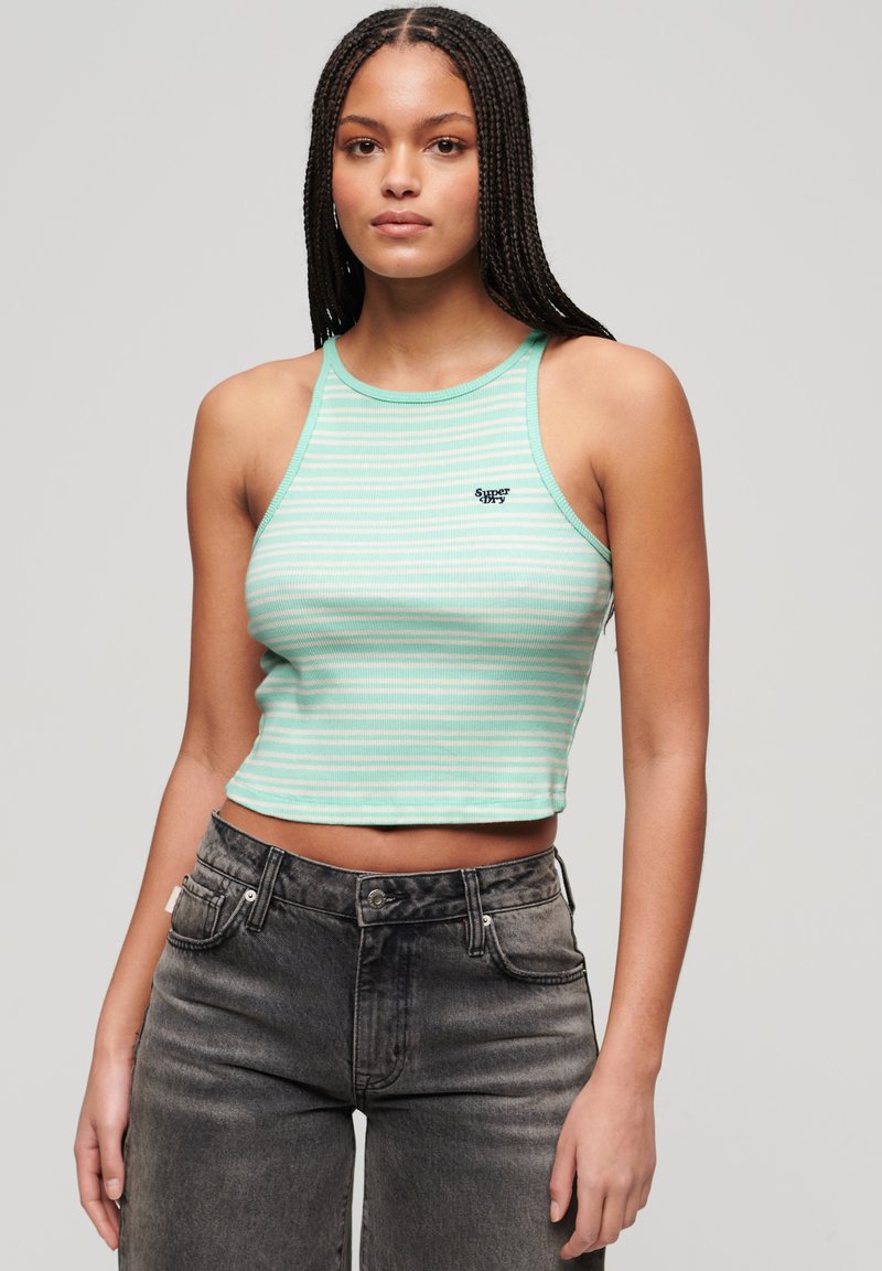 Superdry ESSENTIAL LOGO STRIPED RACER - Top - beach glass green stripe ...