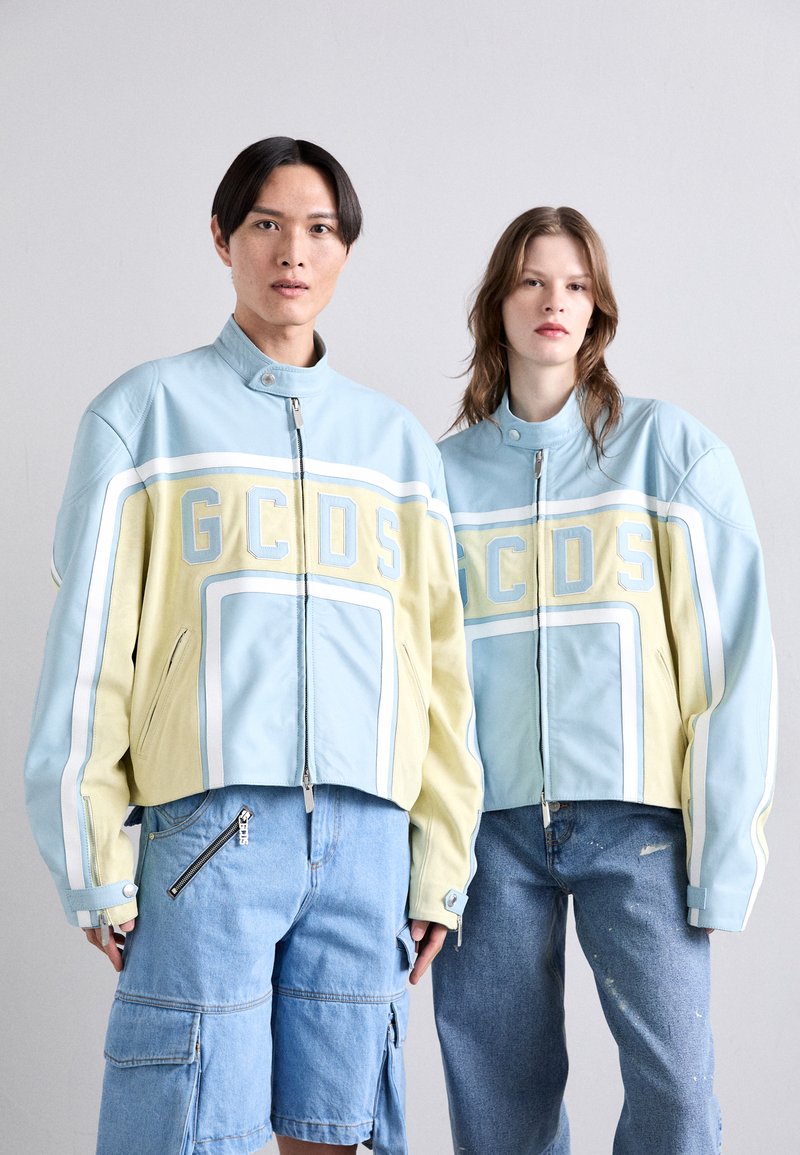 GCDS RACING JACKET UNISEX - Leather jacket - baby blue/light blue ...