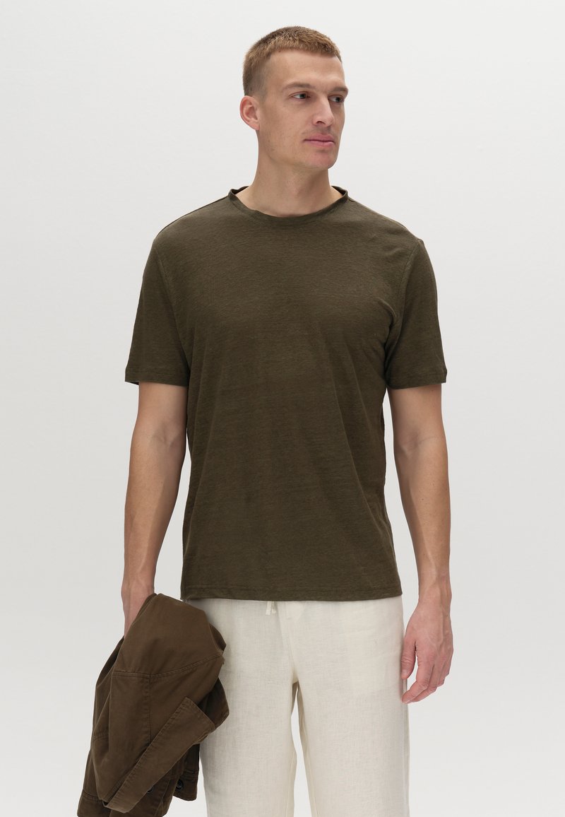 Gabba DUKE LINEN SS TEE - Basic T-shirt - forest night/mottled black - Zalando.ie