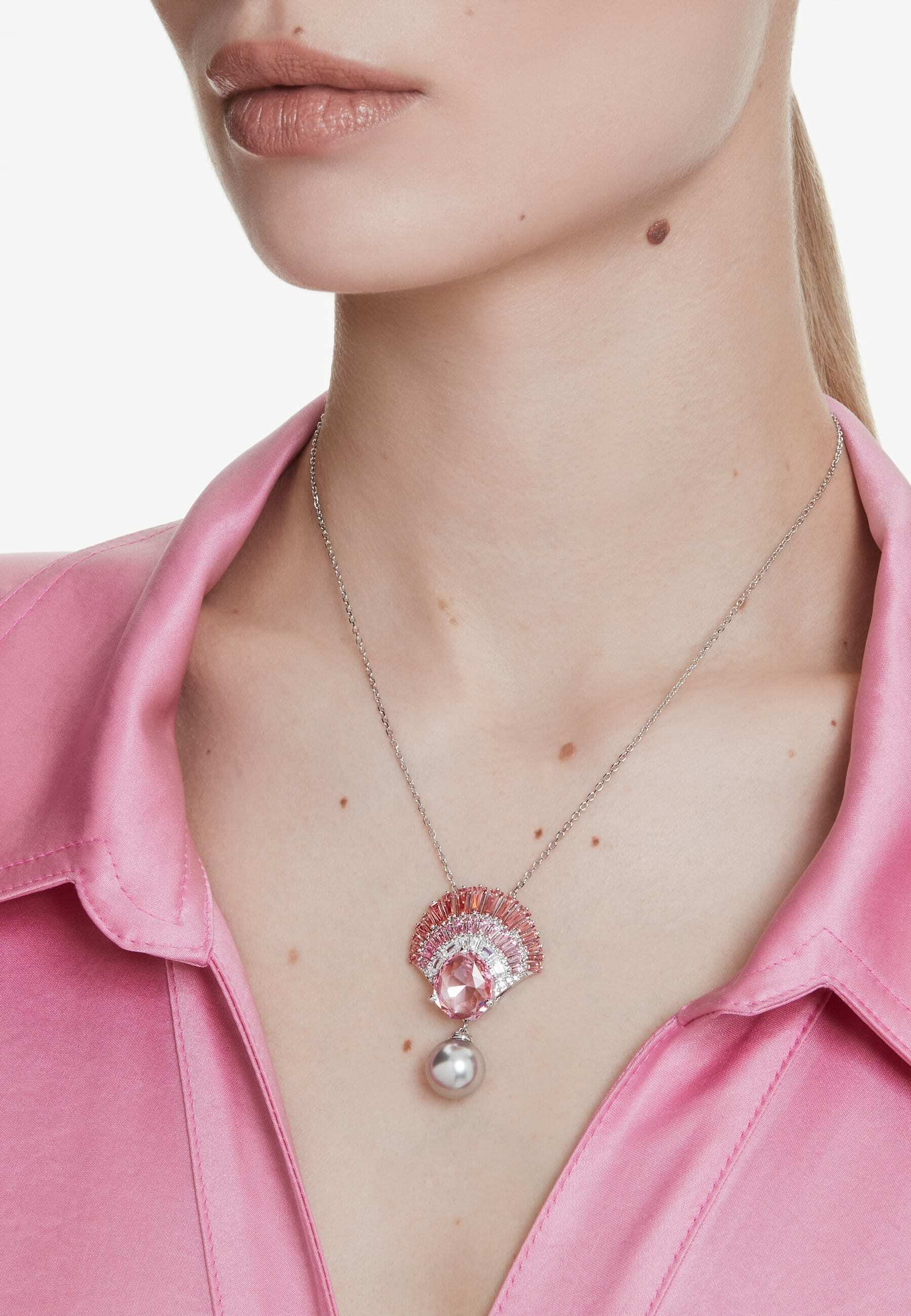 Swarovski Crystal And Pearl Necklace Freshwater Pearl & Pink Swarovski