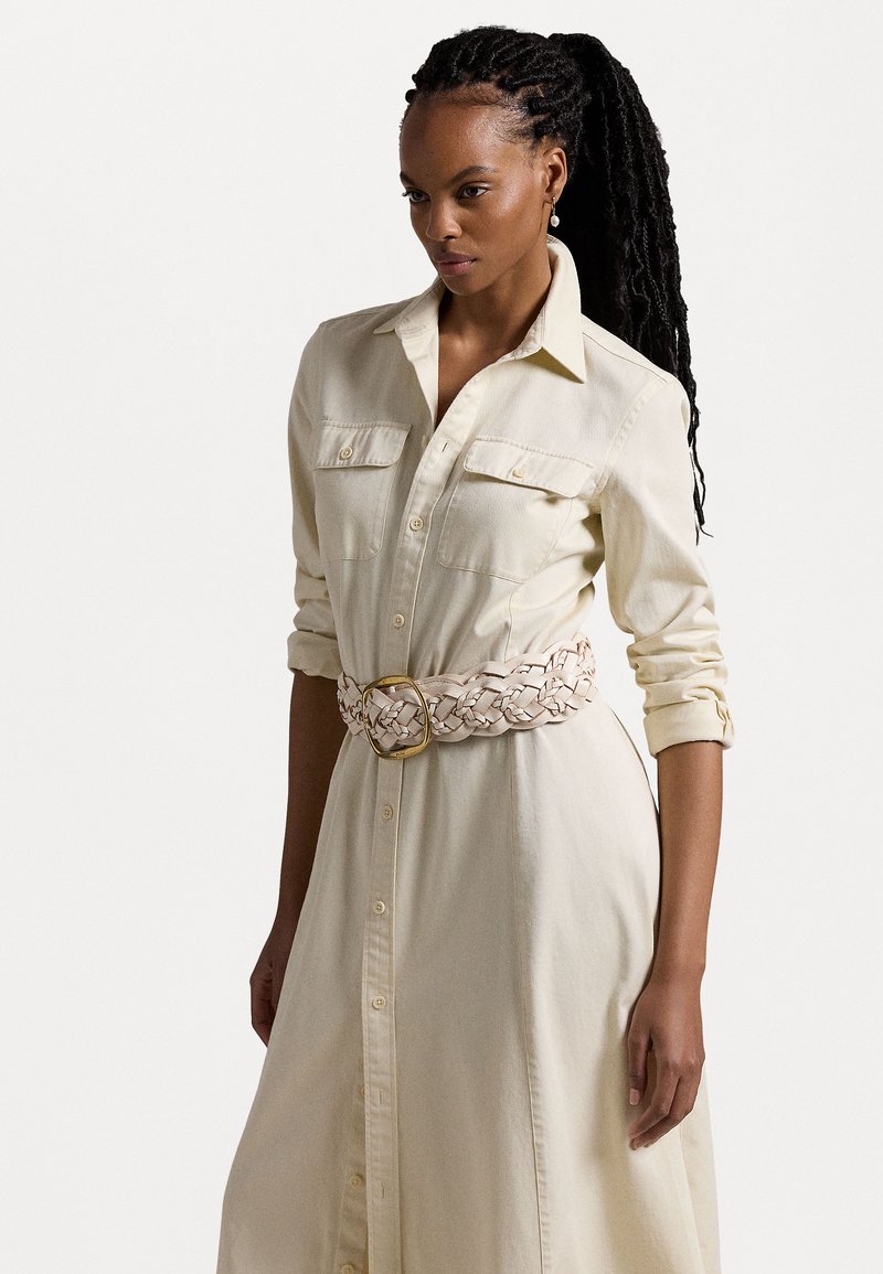 Polo Ralph Lauren BELTED COTTON TWILL SHIRTDRESS - Maxi dress - vanilla cream/off-white ...