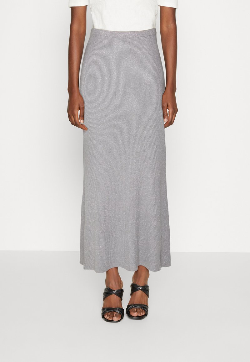 Selected Femme SLFLILI LONG SKIRT - Maxi skirt - silver-coloured ...