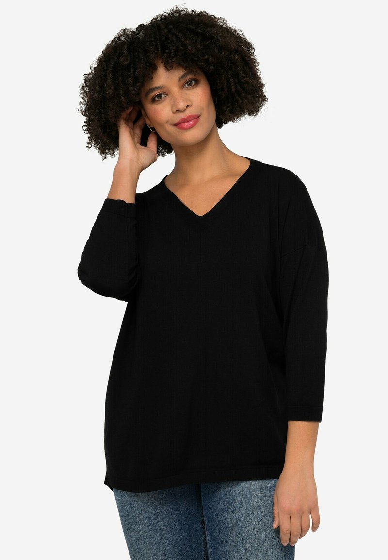 Angel of Style DOPPELTER V-AUSSCHNITT - Strickpullover - black ...