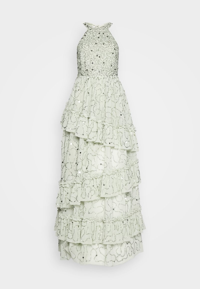 Maya Deluxe All Over Embellished Ruffle Maxi Dress Alkalmi Viselet Pistachiovilágoszöld