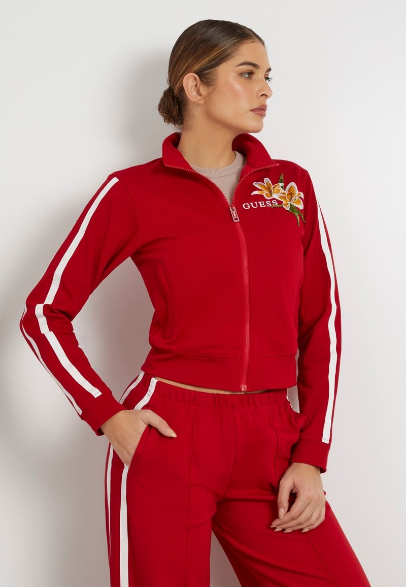 Guess BLUMENSTICKEREI - Zip-up sweatshirt - rot/red - Zalando.ie