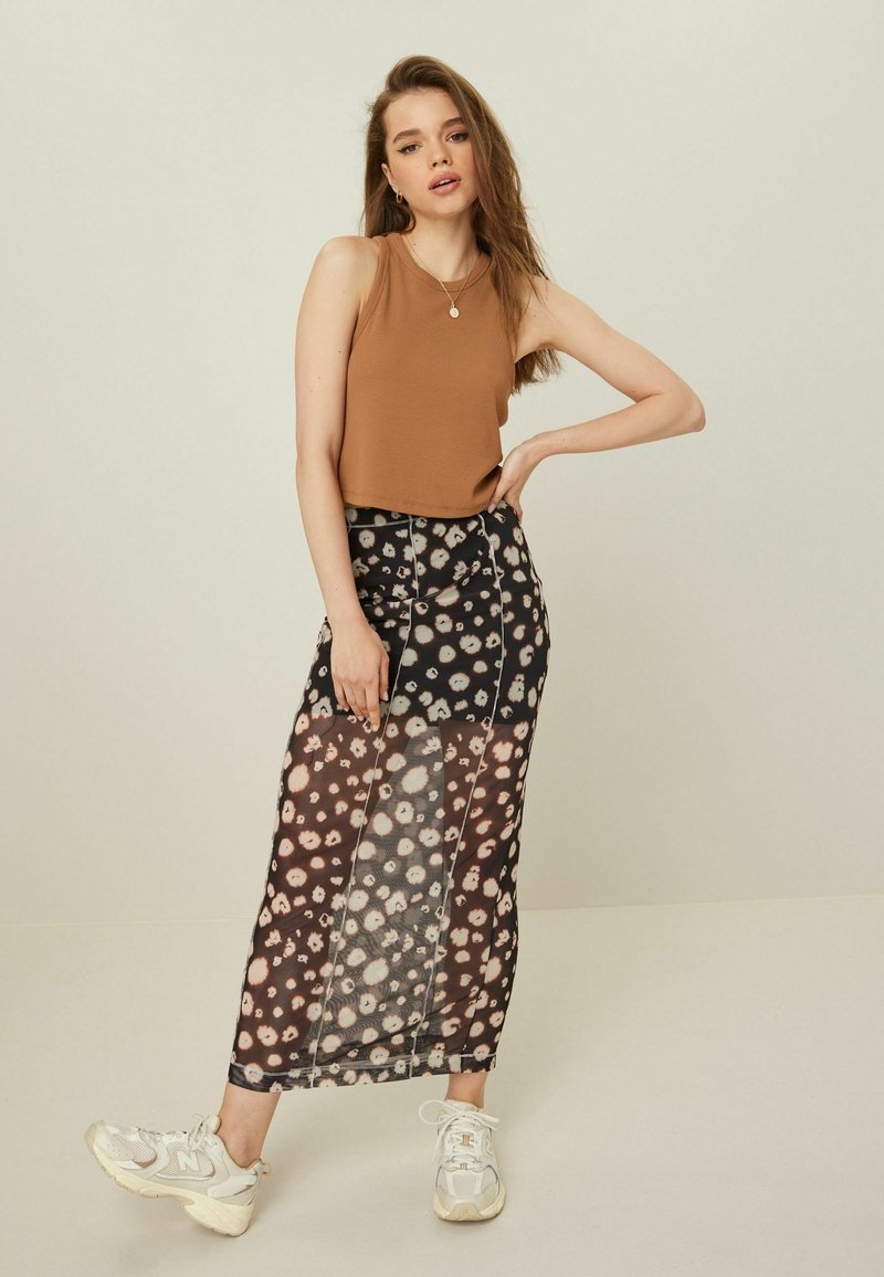 Next MESH MIDI SKIRT TALL - Falda larga - black animal print/negro ...