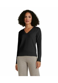 FALKE Basic V-Neck Jersey Cotton-blend - Strickpullover - black/schwarz ...