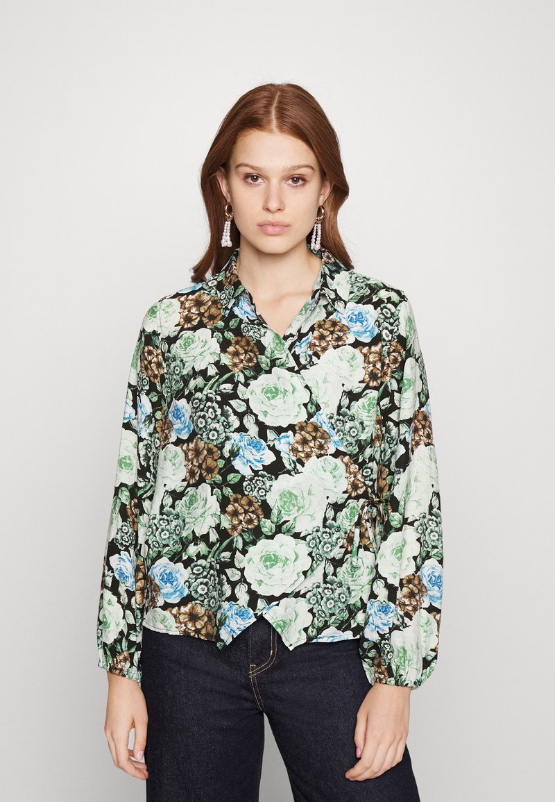 Object OBJDIDI WRAP - Bluse - black/light green/schwarz - Zalando.de