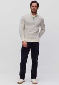 Dobber PETER HALF ZIP - Strickpullover - off white/grau - Zalando