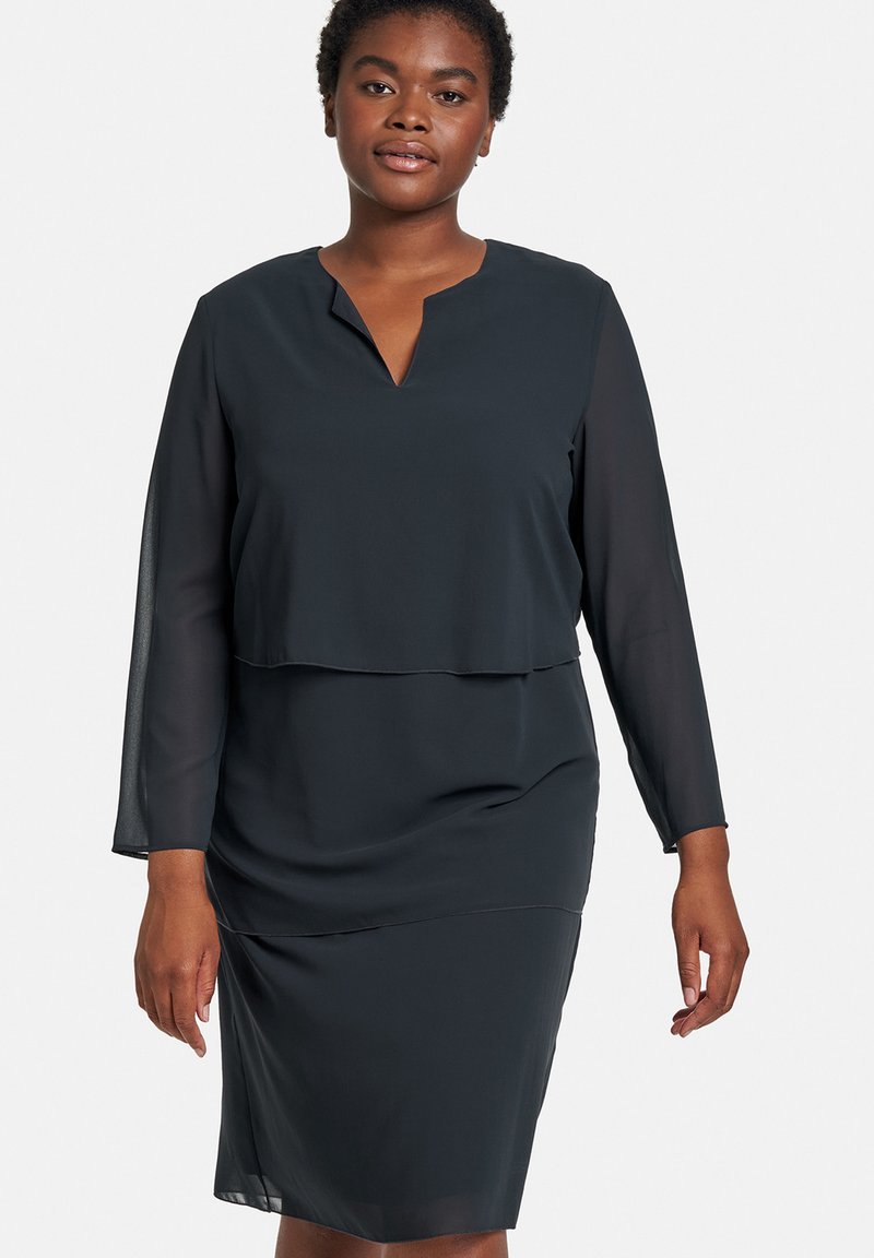 Samoon LANGARM KURZ MIT EDLEN VOLANTS - Freizeitkleid - navy/dunkelblau ...