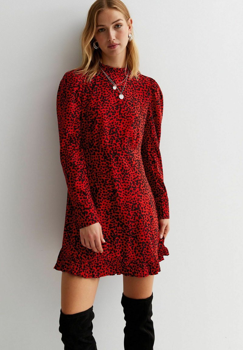 New Look ABSTRACT LONG SLEEVE - Jurk - red pattern/rood gemêleerd ...