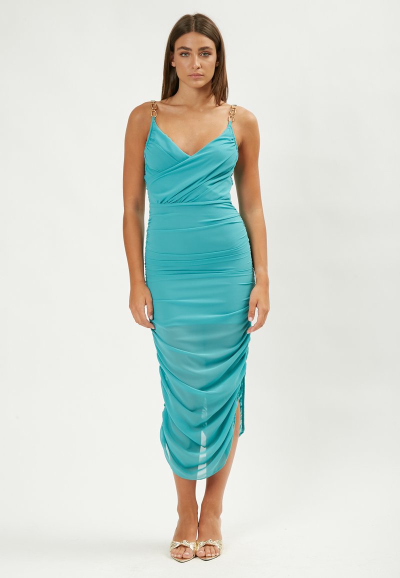 INFLUENCER DREPED SHEER - Cocktailkleid/festliches Kleid - aqua/blau ...