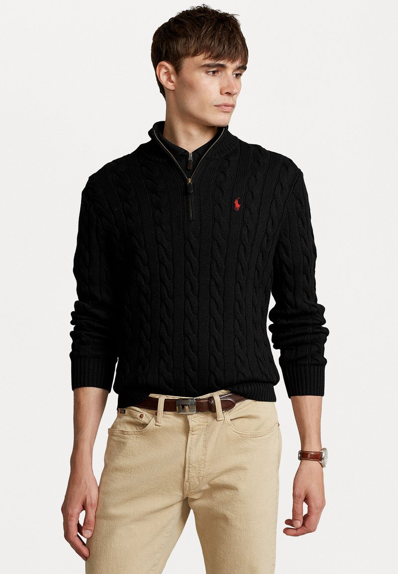 Polo Ralph Lauren CABLE KNIT COTTON JUMPER - Jumper - black - Zalando.ie