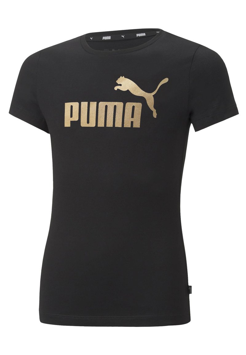 Puma LOGO TEE UNISEX - Print T-shirt - puma black gold/black - Zalando.ie