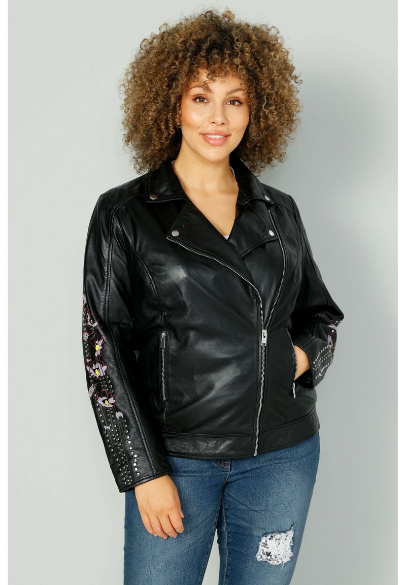 MIAMODA ÄRMEL ZIERNIETEN ZIPPER - Leather jacket - black - Zalando