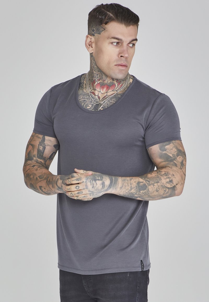 SIKSILK MUSCLE FIT - Basic T-shirt - grey - Zalando