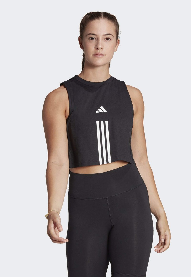 adidas Performance TRAIN ESSENTIALS TRAIN 3-STRIPES CROP - Top - black ...