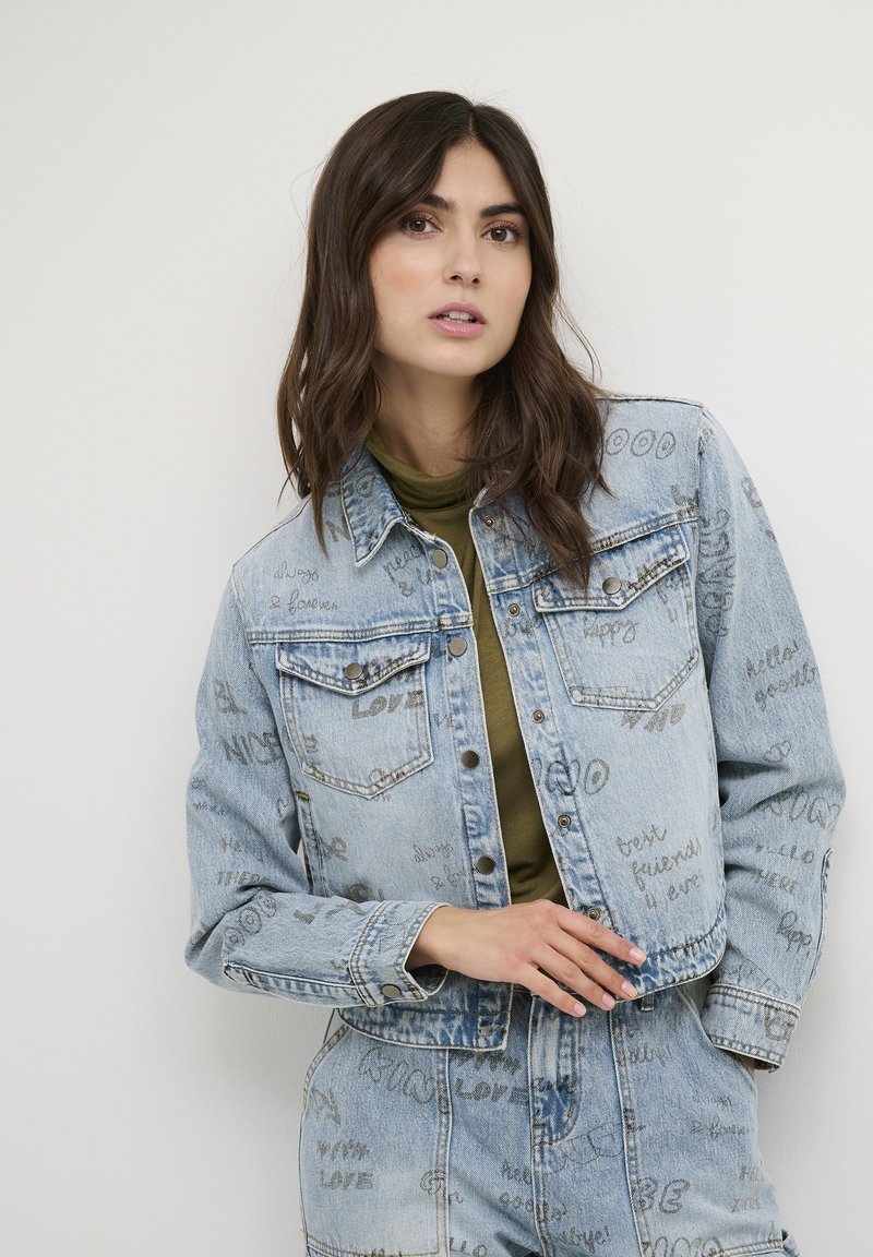 Culture CUCAROLINE - Denim jacket - blue wash w print/blue denim ...